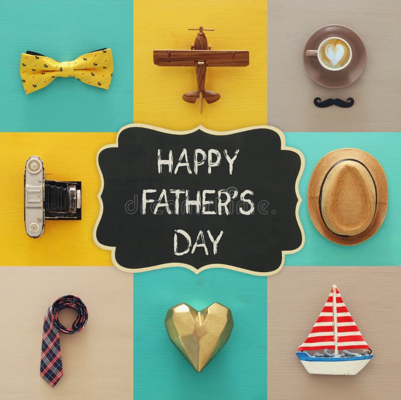 Top View Collage with Man Life Style Objects. Father`s Day Concept ...