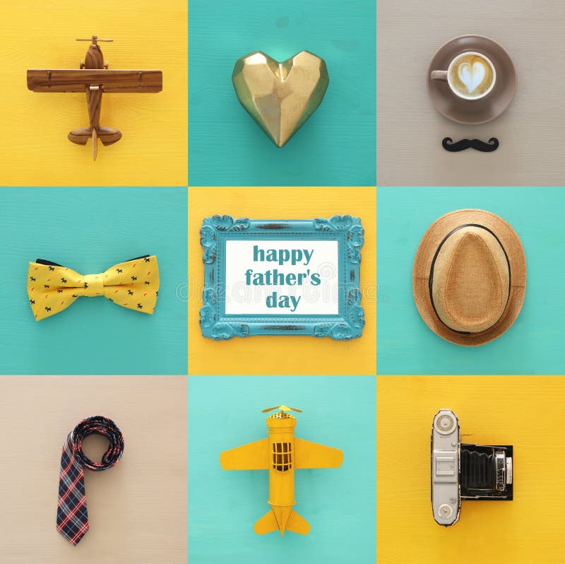 Top View Collage with Man Life Style Objects. Father`s Day Concept ...