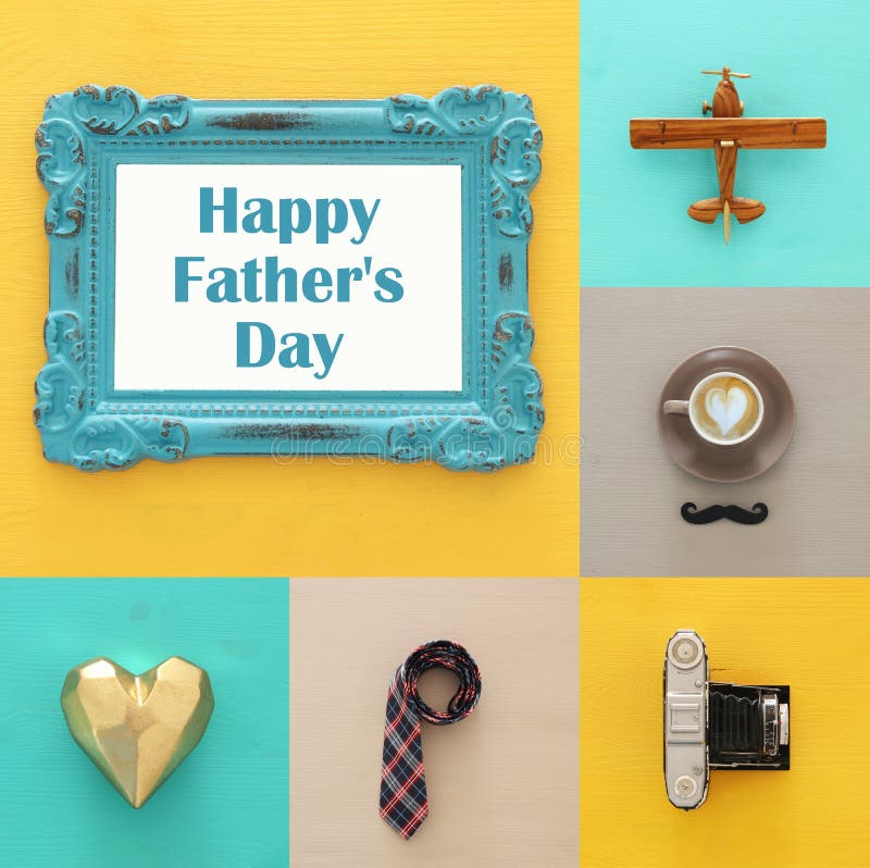 Top View Collage with Man Life Style Objects. Father`s Day Concept ...