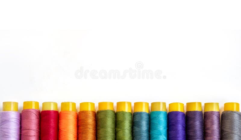 Top View of Color Sewing Threads on White Background Stock Photo ...