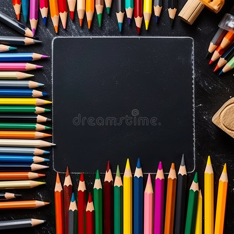 Top View Colored Pencils on Black Background,Beautiful Colors for ...
