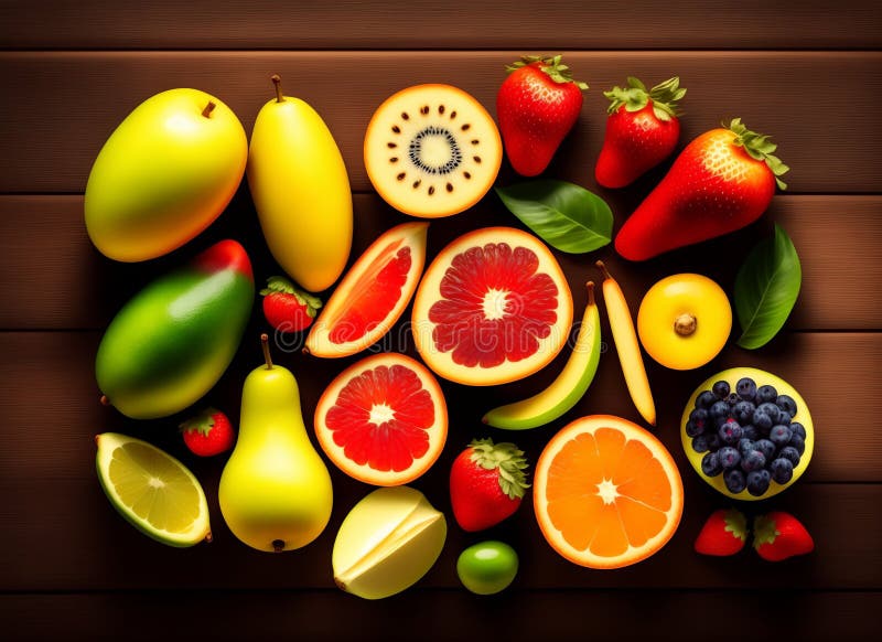 Ai Generative Top View of Colorful Assortment of Fresh Fruits Stock ...