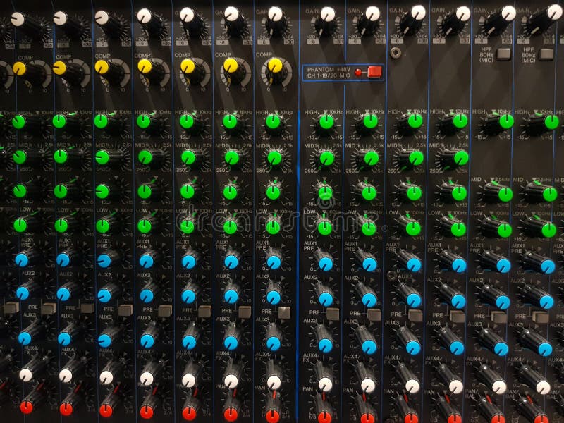 Top View of Colorful Button on Mixer or Equalizer Device for Control ...