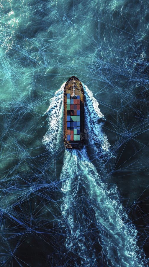 Top View of Colorful Container Ship Moving through Sea Stock ...