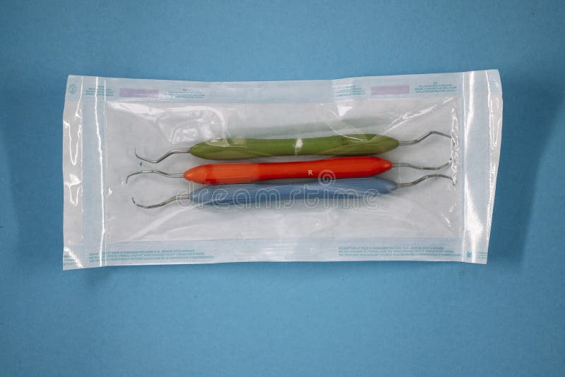 Top View of Colorful Double Dental Probes Isolated on Blue Background ...