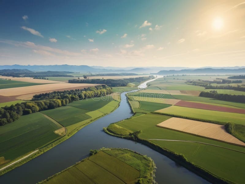 The River Flows through the Valley Against the Backdrop of the Setting ...