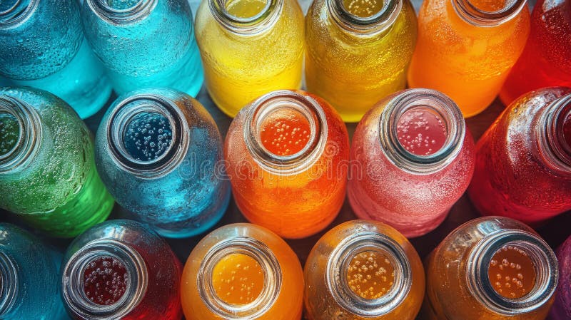 Top View of Colorful Fizzy Drinks in Bottles. Stock Photo - Image of ...