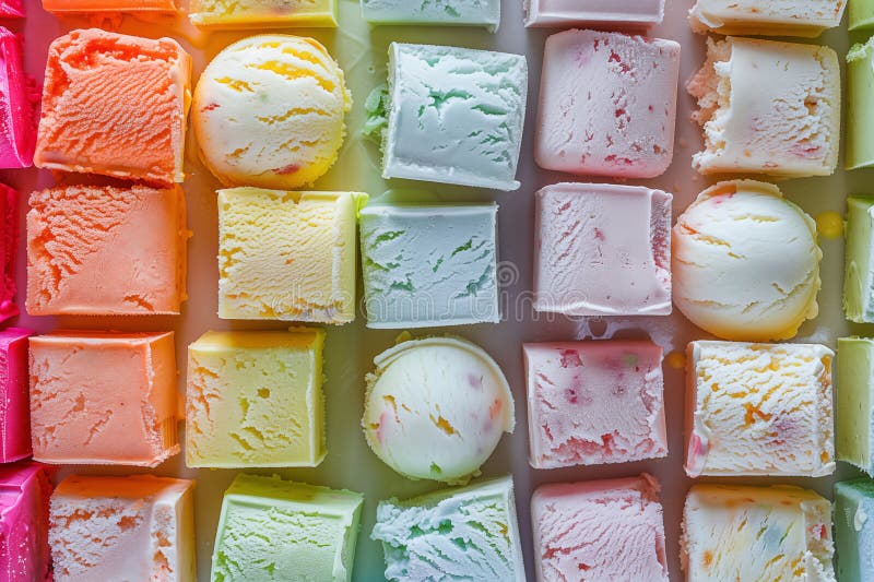 Top View of Colorful Ice Cream Scoops in Rows with Vibrant Colors Stock ...