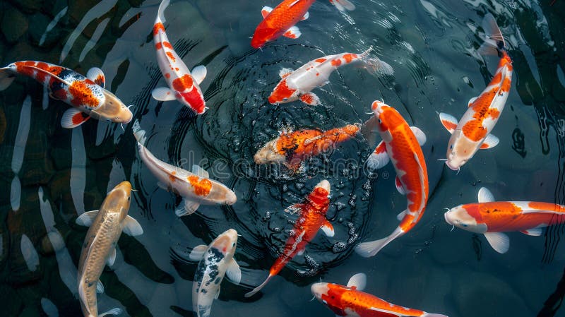 Top View of Colorful Koi Fish Swimming in a Pond. Stock Illustration ...