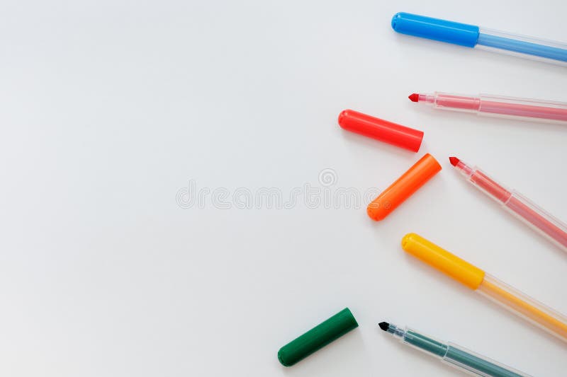 Top View of Colorful Markers and Copy Space on White Table Stock Photo ...