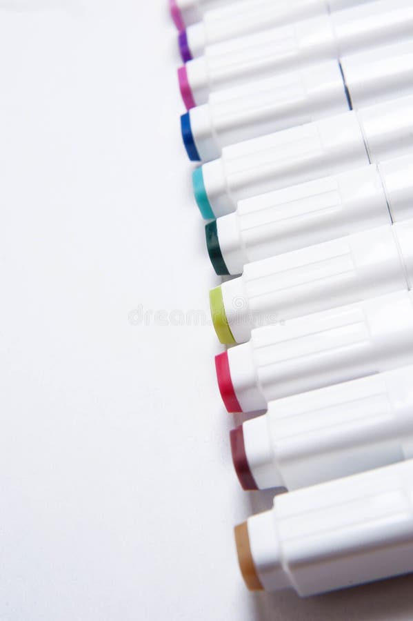 Top View of Colorful Markers on White Background. Place for Text Stock ...