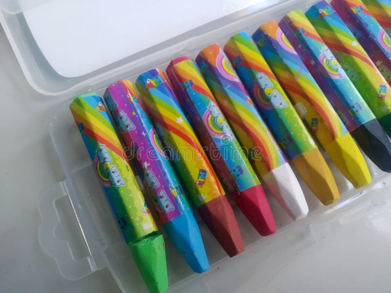 Top View Colorful Oil Pastels in a Plastic Box Stock Image - Image of ...