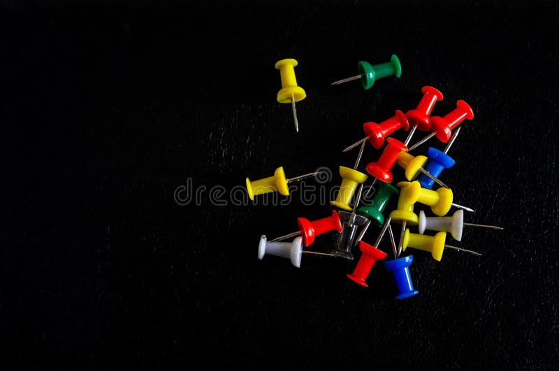 Top View of Colorful Pins on Black Background Stock Image - Image of ...