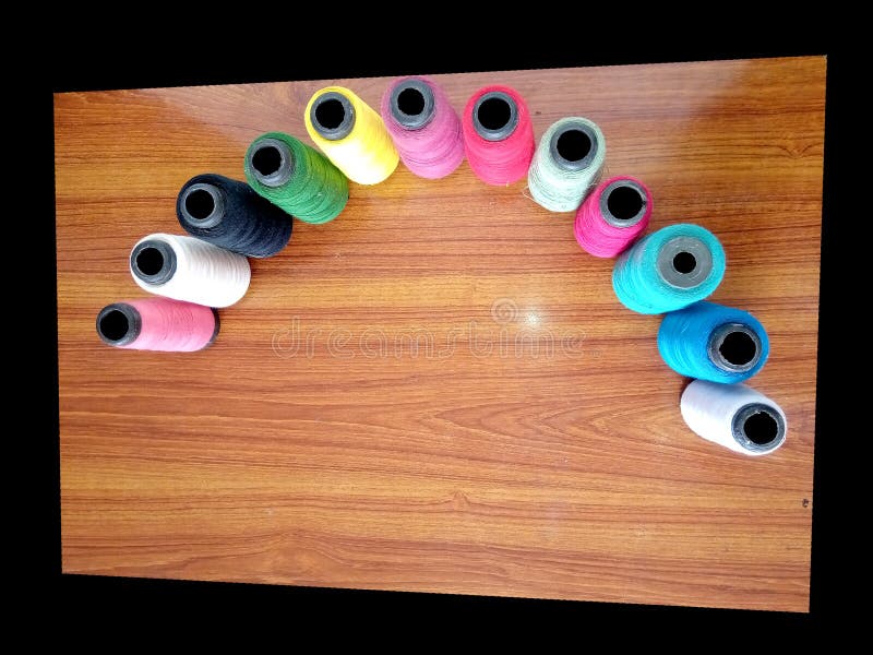 Top View of Colorful Sewing Threads Stitching Threads Tailoring on Wood ...