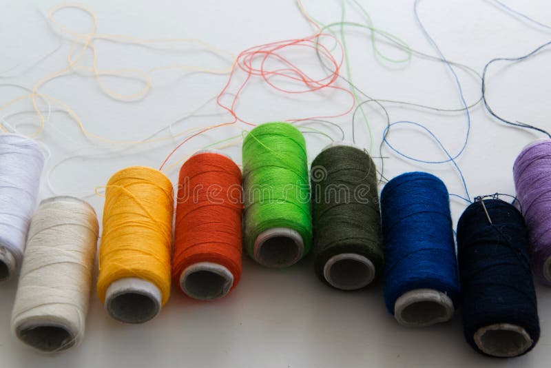 Top View of Colorful Sewing Threads on White Background Stock Image ...