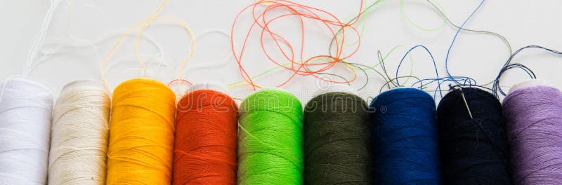 Top View of Colorful Sewing Threads on White Background Stock Image ...
