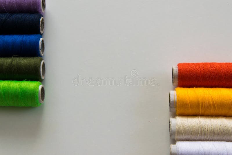 Top View of Colorful Sewing Threads on White Background Stock Image ...