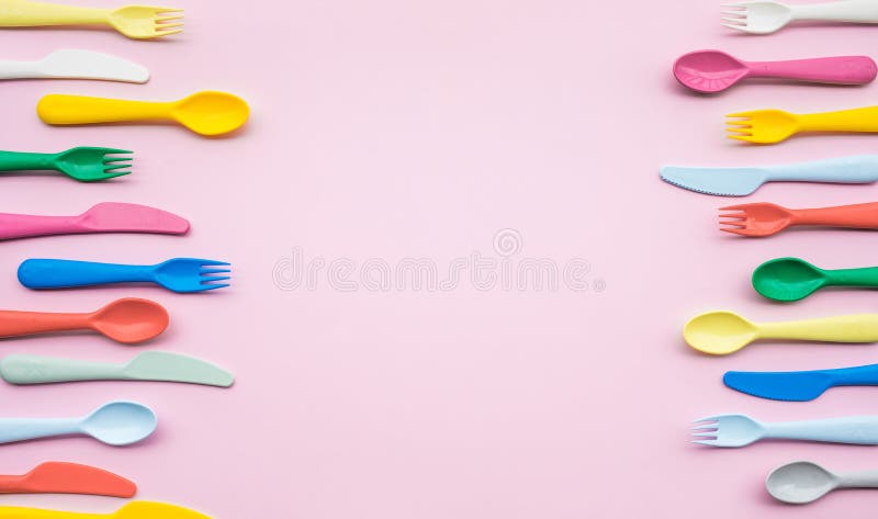 Top View of Colorful Spoon and Fork Element on Color Table.flat Lay ...