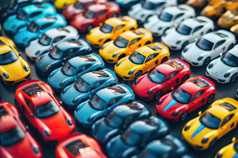 Top View of Colorful Sports Car Models Arranged in a Neat Pattern Stock ...