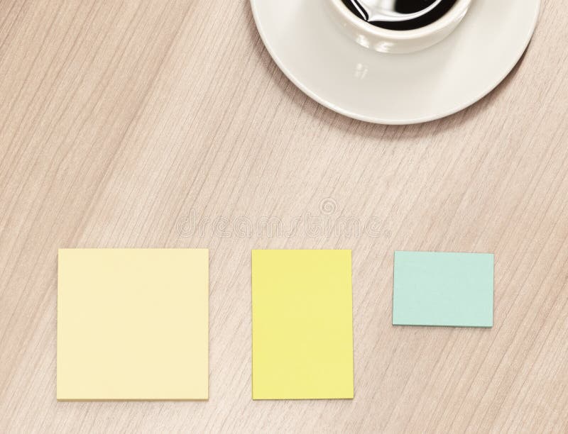 Top View Colorful Sticky Note and Half Coffee Cup Stock Photo - Image ...