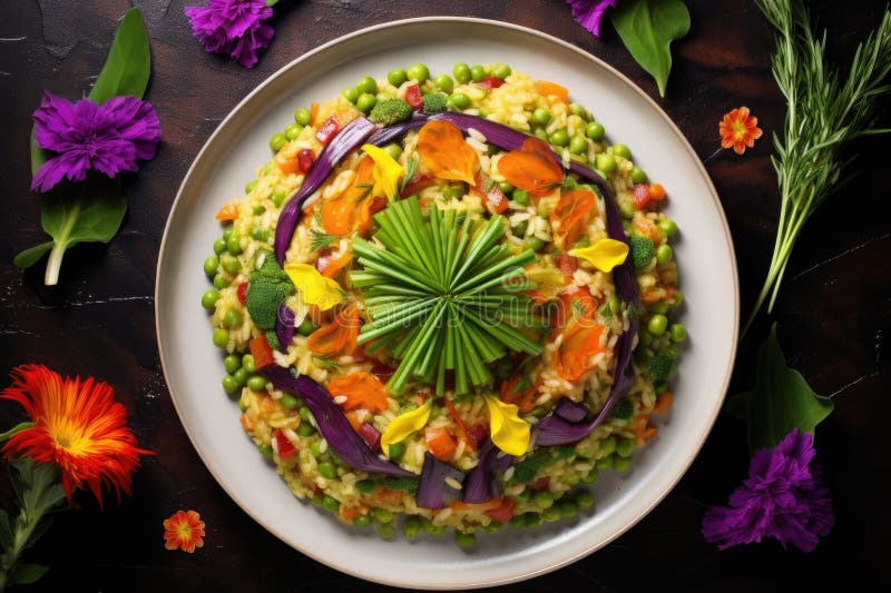 Top View of a Colorful Vegetable Risotto Presentation Stock Image ...
