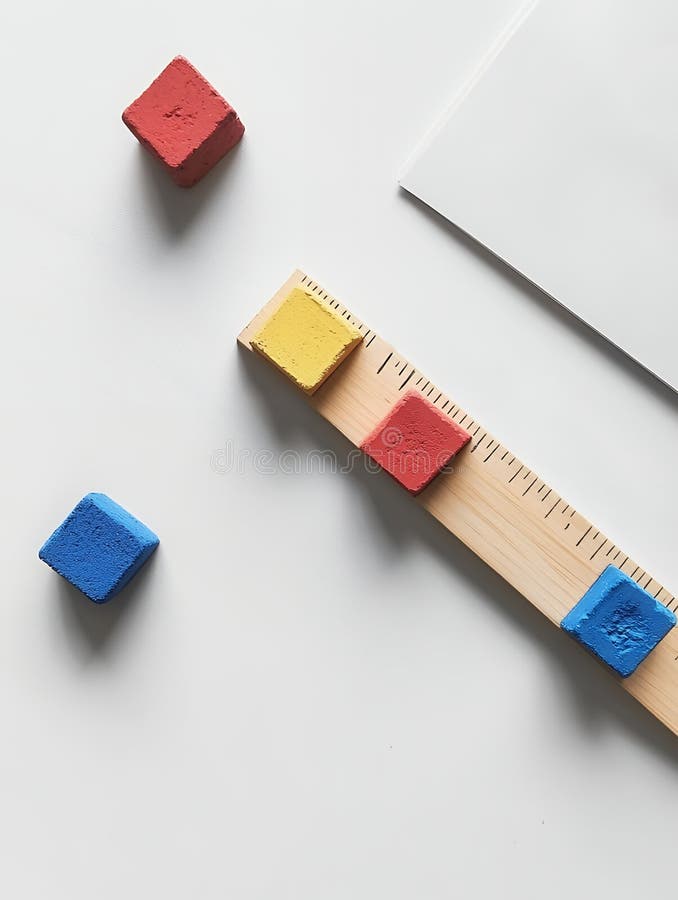 Top View of Colorful Wooden Blocks with a Ruler and White Paper on a ...