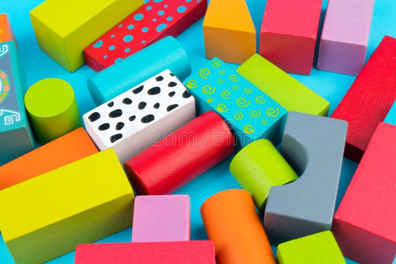 Top View of Colorful Wooden Bricks on the Table. Early Learning Stock ...