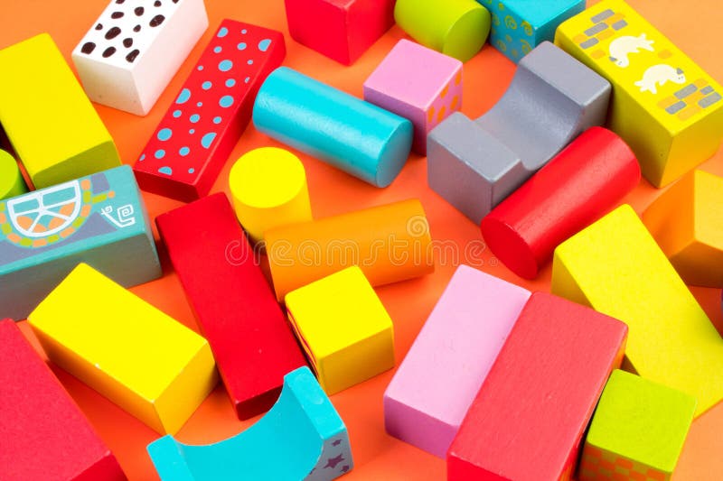 Top View of Colorful Wooden Bricks on the Table. Early Learning Stock ...