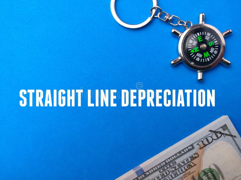 Top View Compass and Banknotes with Text STRAIGHT LINE DEPRECIATION ...