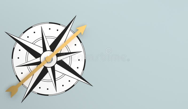 Top View of a Compass with Copy Space - 3d Rendering Stock Illustration ...