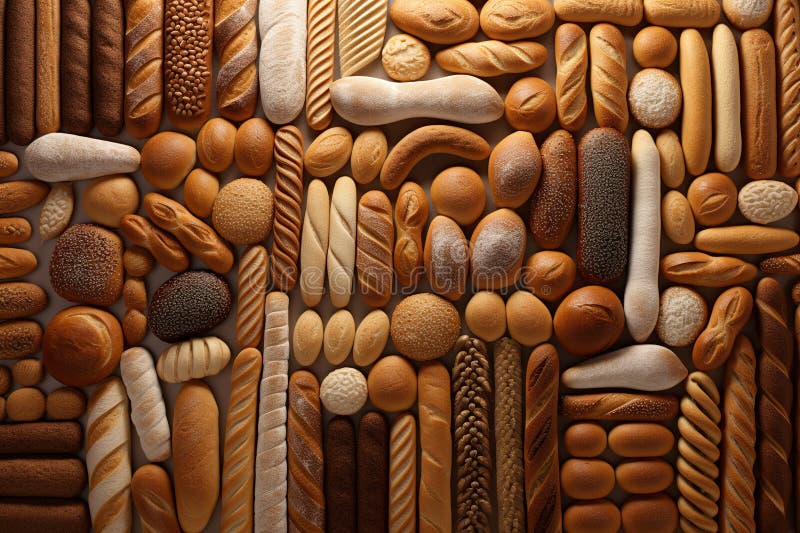 Top View Composition of Various Types of Bread Forming a Harmonious and ...