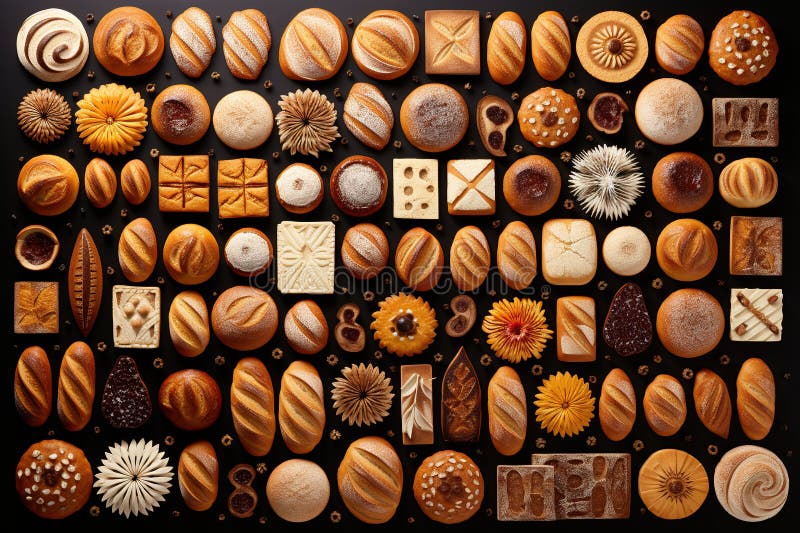 Top View Composition of Various Types of Bread Forming a Harmonious and ...