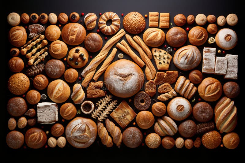 Top View Composition of Various Types of Bread Forming a Harmonious and ...