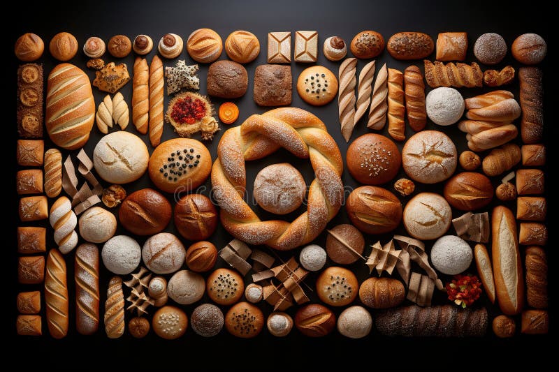 Top View Composition of Various Types of Bread Forming a Harmonious and ...