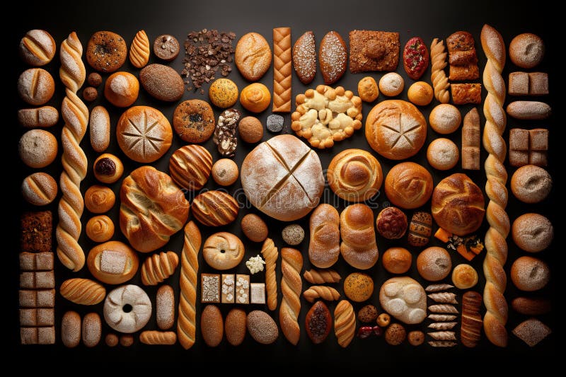 Top View Composition of Various Types of Bread Forming a Harmonious and ...