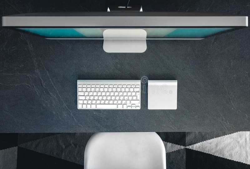 Top View, Computer on a Wooden Table, Work Desk. Stock Image - Image of ...