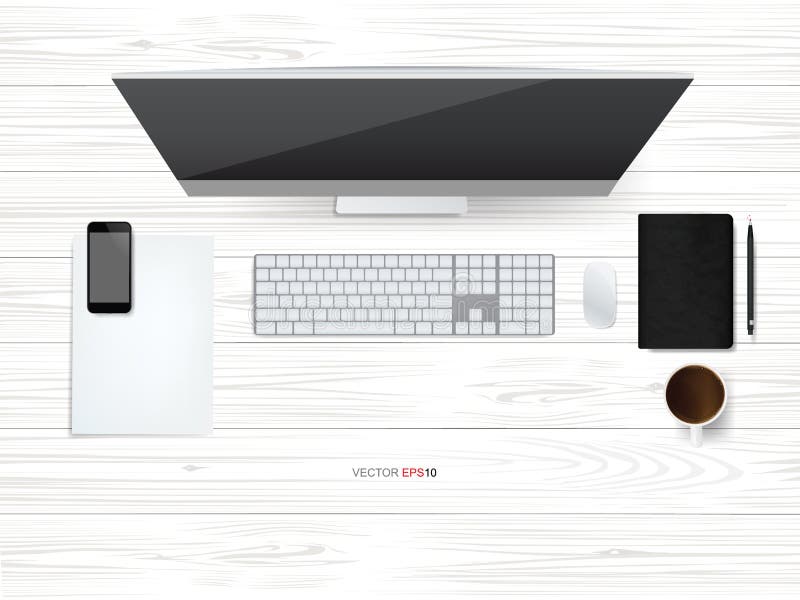 Top View of Computer Display in Working Space Area. Vector Stock ...