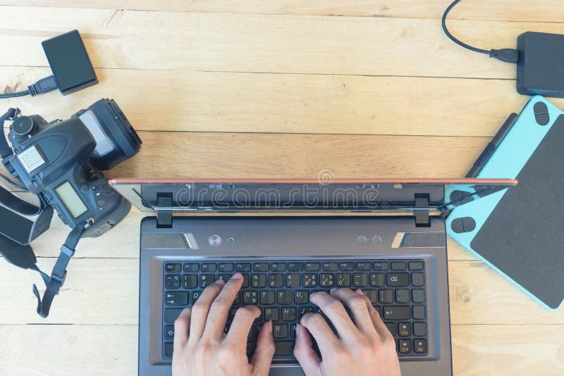 Top View of Computer Graphic and Camera Stock Photo - Image of creative ...