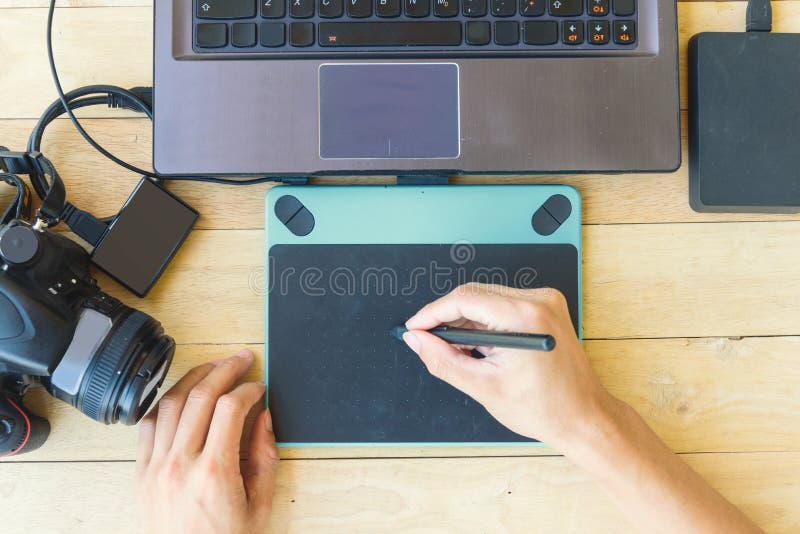 Top View of Computer Graphic and Use Mouse Pen Graphic Stock Photo ...