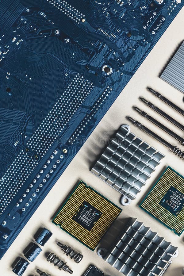 Top View of Computer Parts and Components on White Background with Copy ...