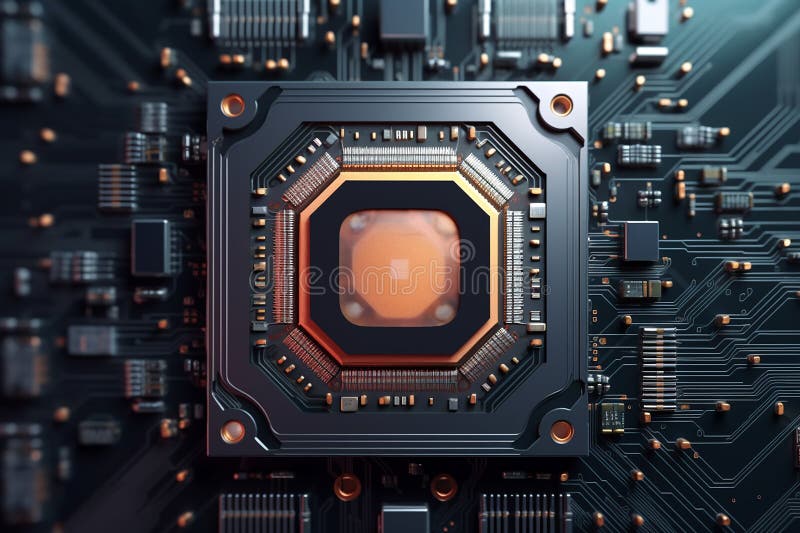 Top View of Computer Processor Chip with Circuit on Motherboard ...