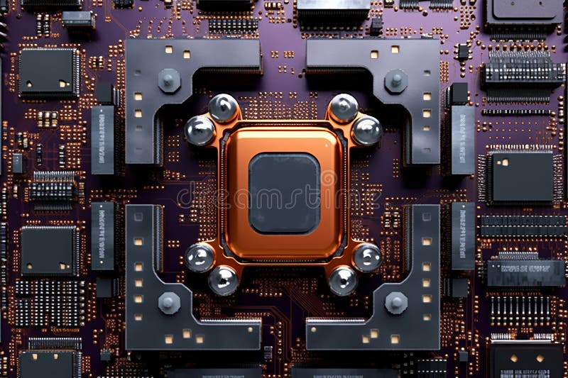 Top View of Computer Processor Chip with Motherboard Component System ...