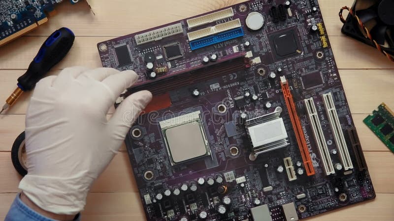 Top View Computer Technician Repairing Hard Drive at Wooden Desk with ...