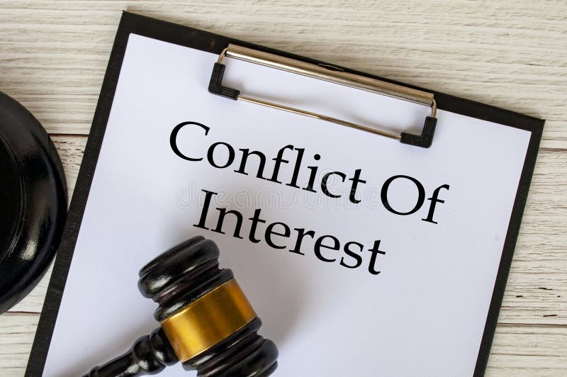 Top View of Conflict of Interest Text on Clipboard with Gavel on Top ...