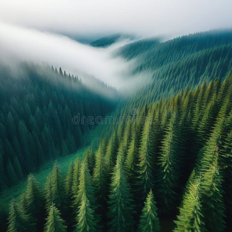 Top View Coniferous Forest with Lots of Trees Covered in Soft Stock ...