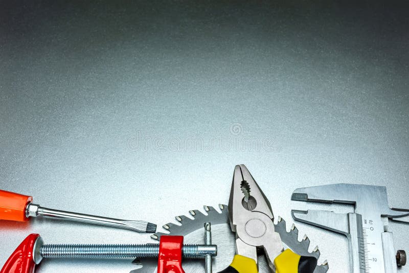 Construction Instruments and Variety Tools on Metal Workbench Stock ...