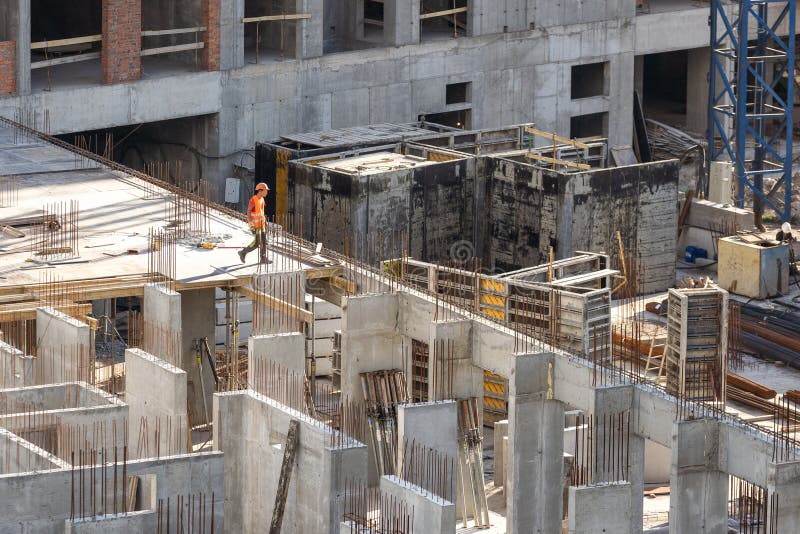 Top View of Construction Site during Concreting of Basement Stairs ...