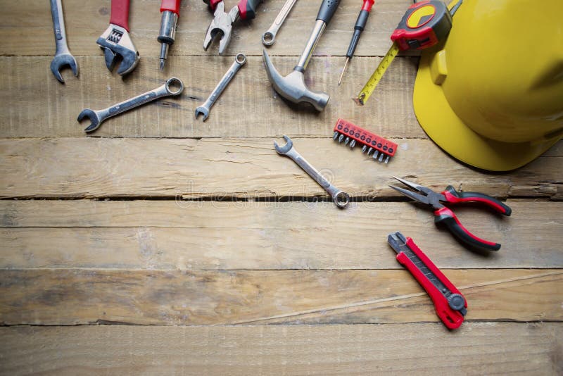 Construction Tools with Copy Space on the Table Stock Image - Image of ...