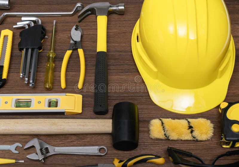 Top View Construction Tools on Wood Floor Background for Diy Built or ...