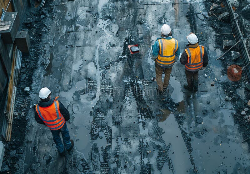 Top View of Construction Workers at an Urban Construction Site Stock ...